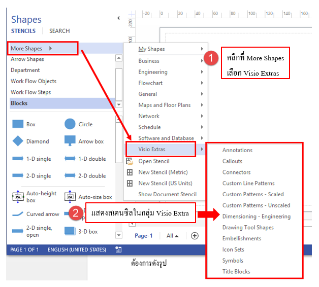 การใช้งานสเตนซิล (Stencil) และเชป (Shapes)